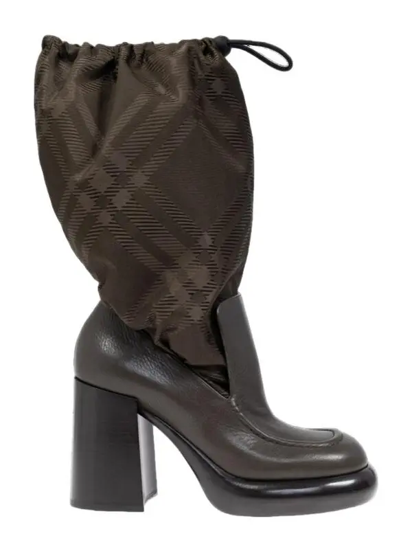 Burberry Checked Drawstring Wedge Boots - Black