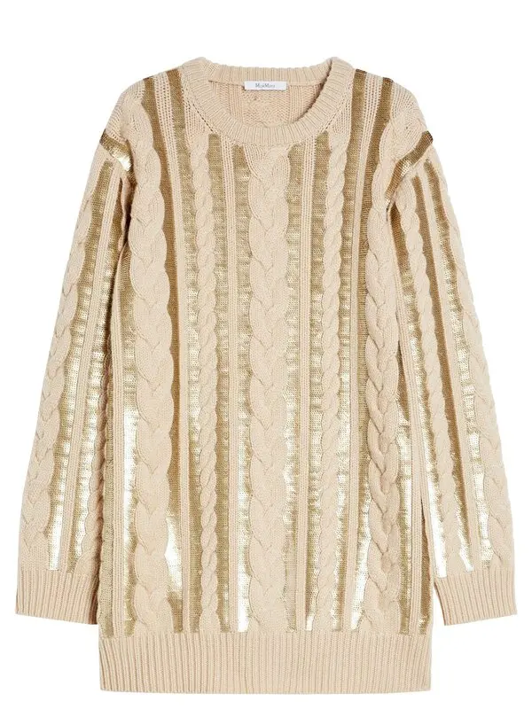 Max Mara Wool And Cashmere Sweater Dress With Sequins - Albino