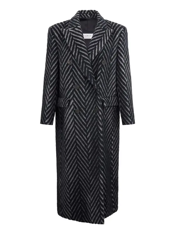 Peserico Chevron-knitted Double-breasted Long Coat - Black