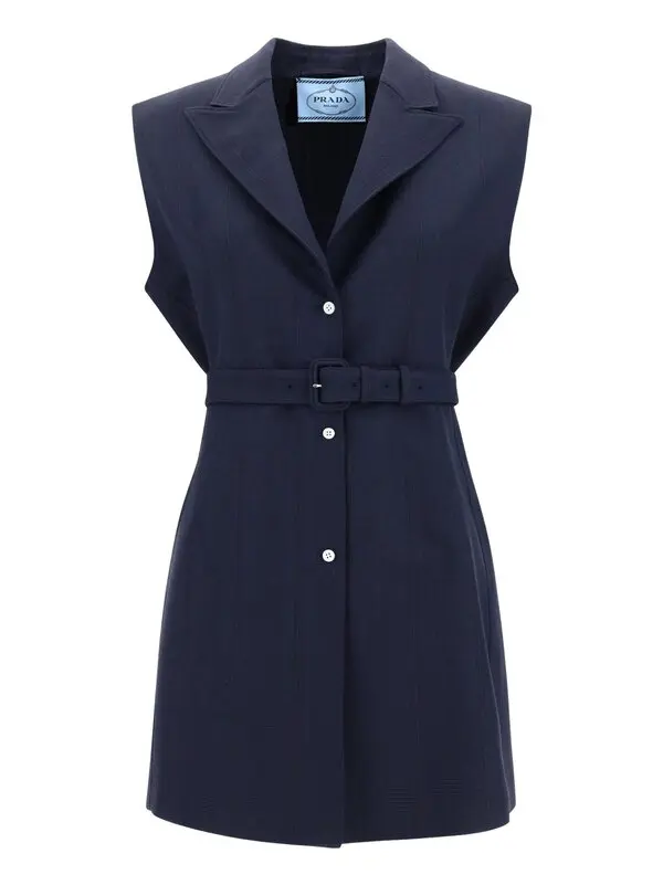 Prada Single-breasted Belted Gilet - Navy Blue