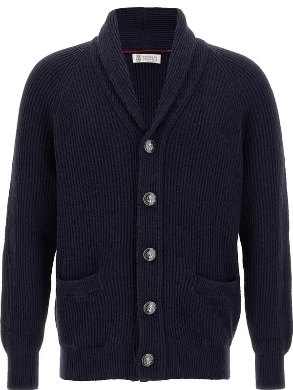 Brunello Cucinelli Shawl Lapel Knitted Cardigan - Black
