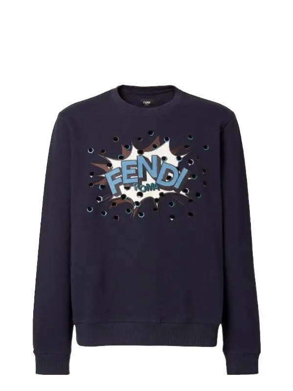 Fendi Boom Pop Motif Embroidered Crewneck Sweatshirt - Blue