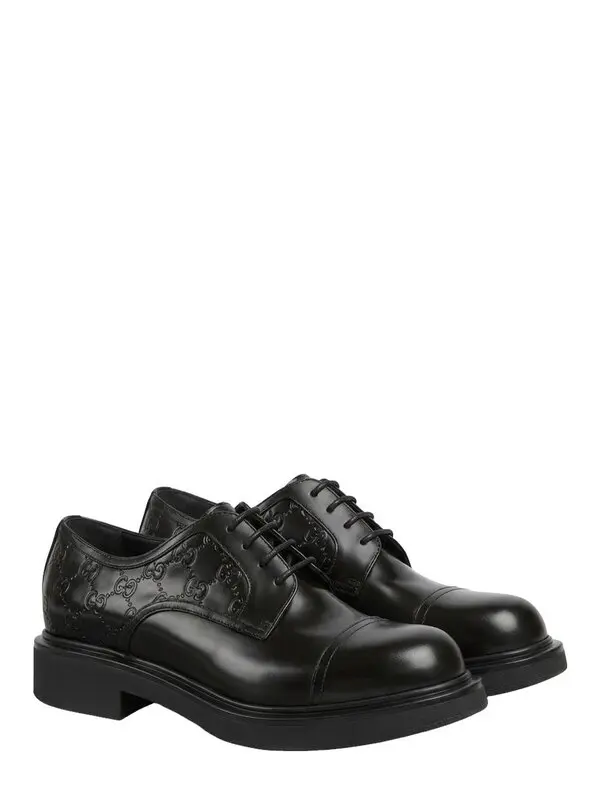 Gucci Embossed Gg Leather Lace-up Shoes - Black