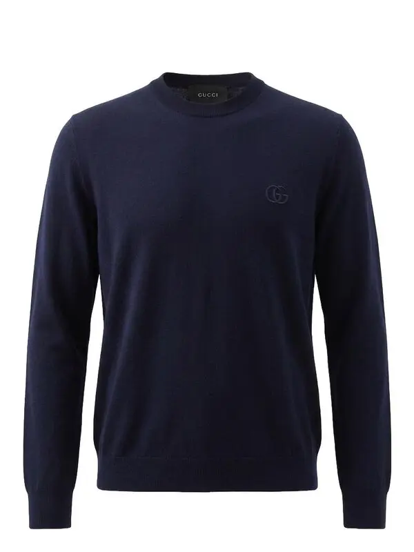 Gucci Wool Sweater With Embroidery - Dark Blue