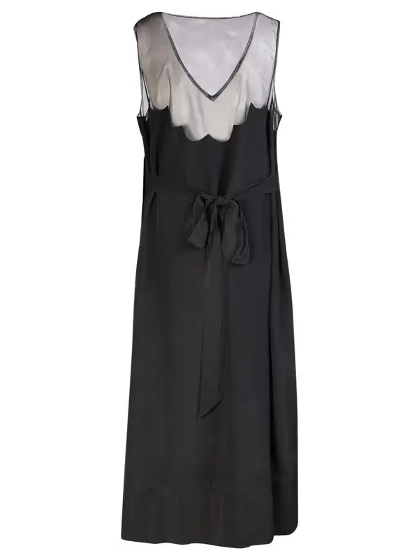 Simone Rocha Sleeveless V-neck Midi Dress With Scallop Tulle Details - Black