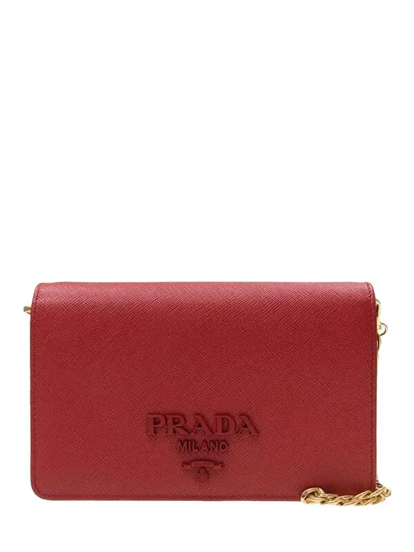 Prada Logo Sign Chain Shoulder Bag - Red