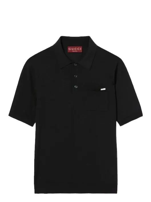 Gucci Fine Knit Short-sleeve Polo Top - Black