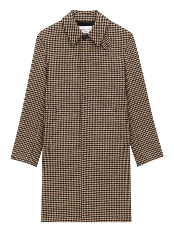 Saint Laurent Checked Mac Coat - Brown