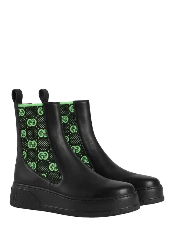 Gucci Gg Supreme Stretch Plain Cloth Insert Leather Ankle Boots - Black