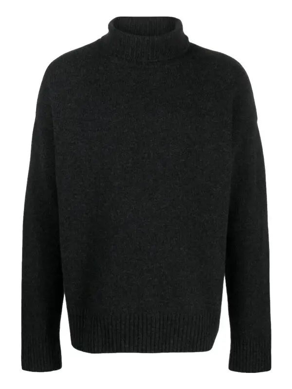 Ami High Neck Knitted Jumper With Elbow Patches - Gray