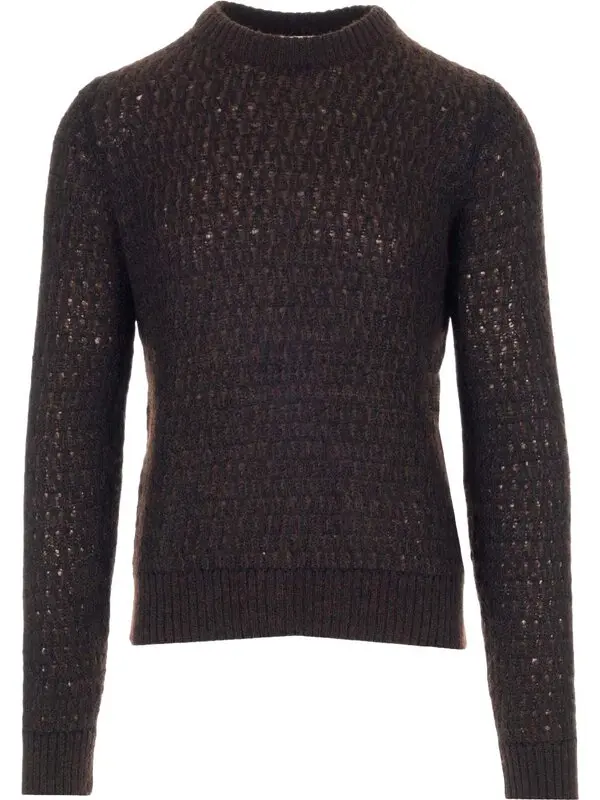 Bottega Veneta Wool Mohair Lace Effect Pullover - Brown
