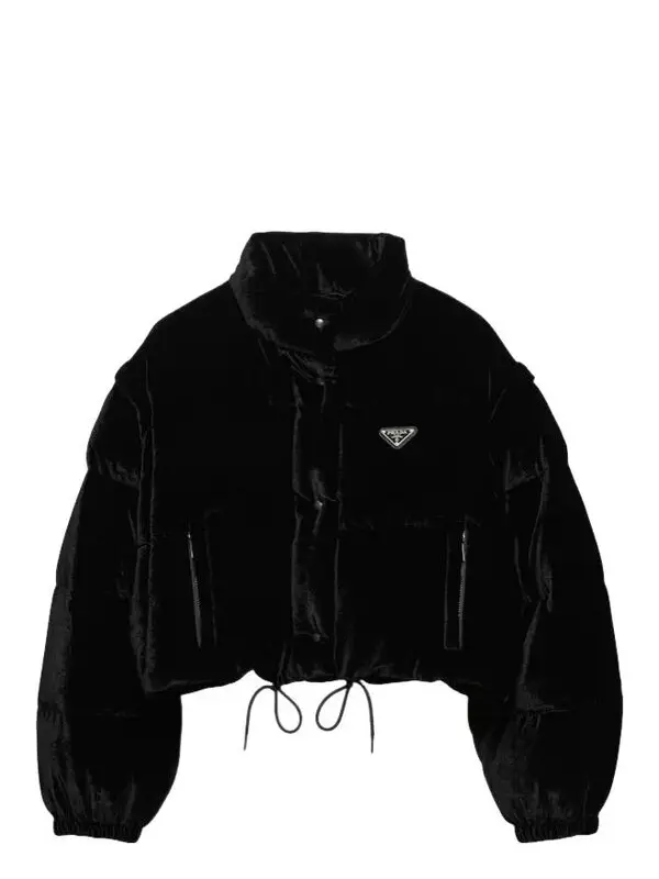 Prada Convertible Cropped Velvet Down Jacket - Black