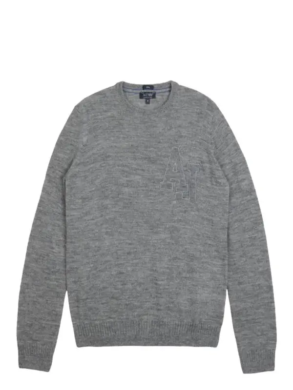 Emporio Armani Round Neck Pullover With Embroidered Logo - Gray