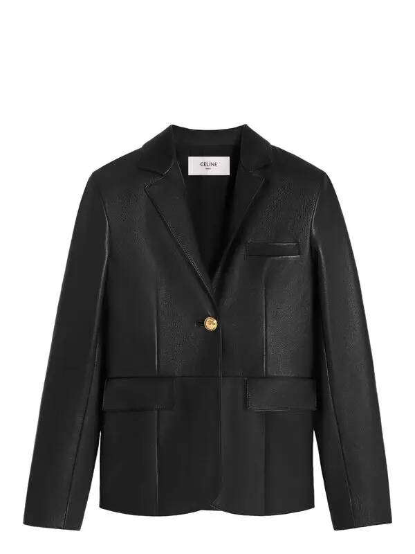 Celine Tailored Jacket In Soft Lambskin - Black