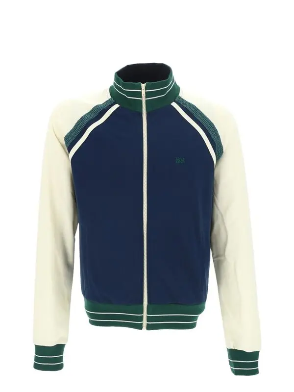 WALES BONNER Striped-trim Zipped Sweatshirt - Blue
