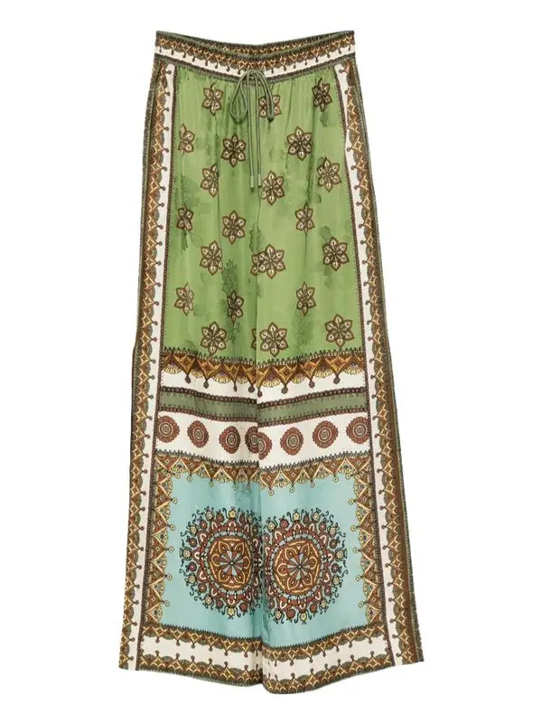 ALEMAIS Drawstring Floral-print Trousers - Green