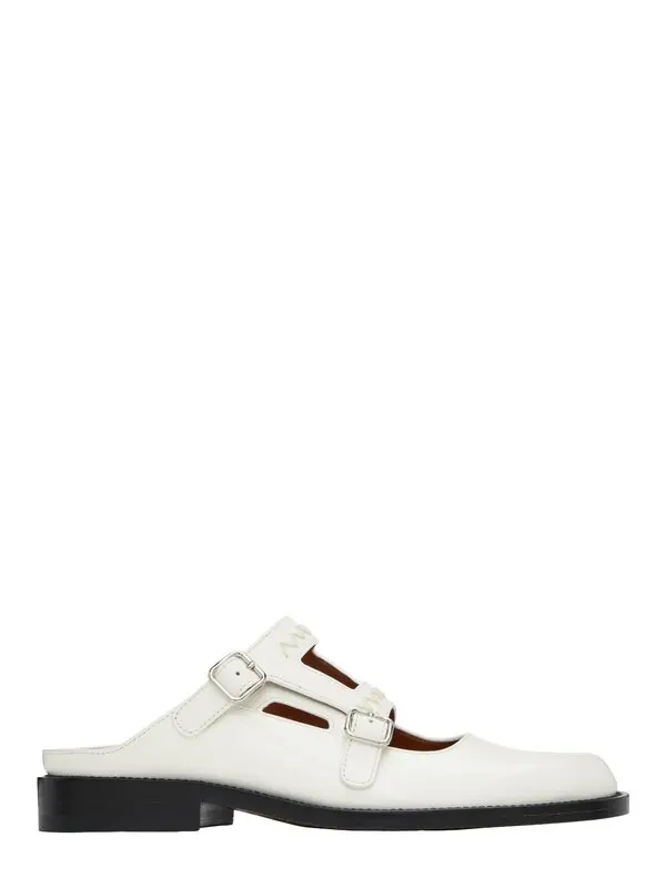 Marni White Leather Loafer With Double Buckle - Natural White