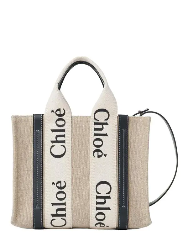 Chloé Logo Canvas And Calfskin Shoulder Bag - Nude