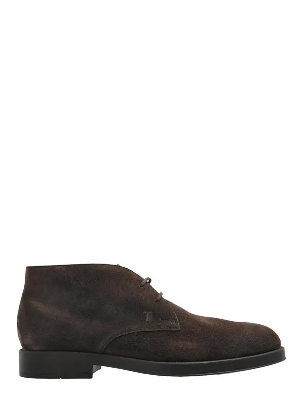 TOD'S Round Toe Lace-up Suede Boots - Brown