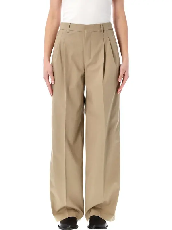 Ami Pleated Wide-leg Trousers - Nude