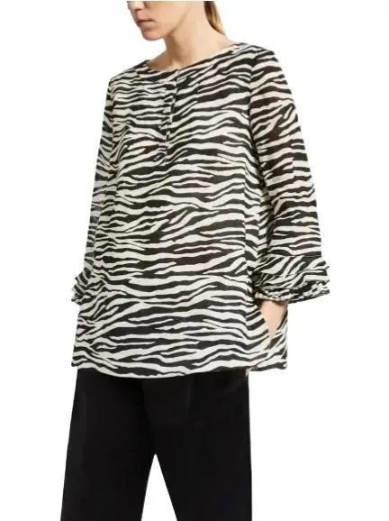 Max Mara Zebra Print Long-sleeve Top With Side Slits - Black