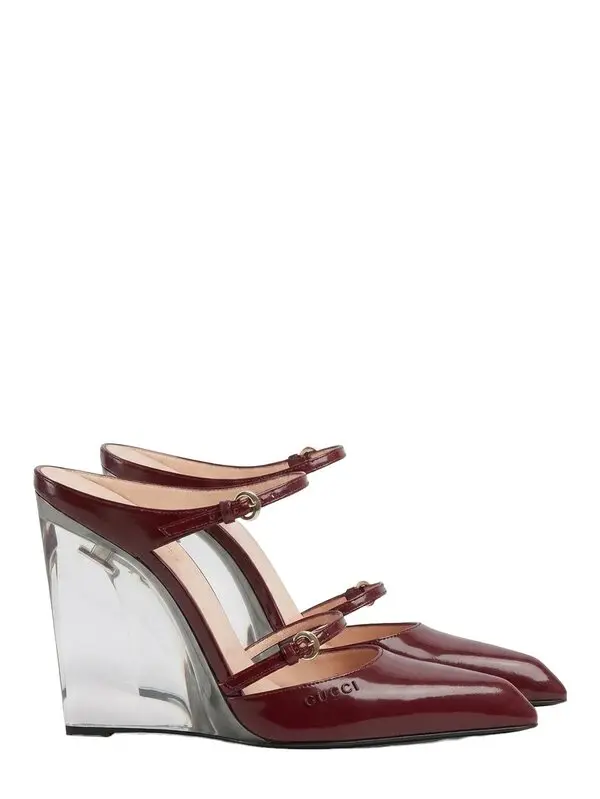 Gucci Wedge Mules With Adjustable Strap - Red