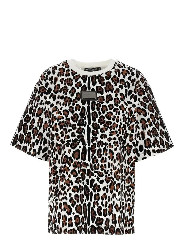 Dolce & Gabbana Logo Plaque Animal Print Crewneck T-shirt - Black