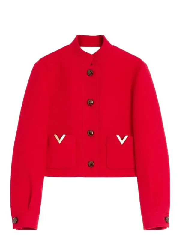 Valentino Garavani Drill Double Caban Pea Coat - Red