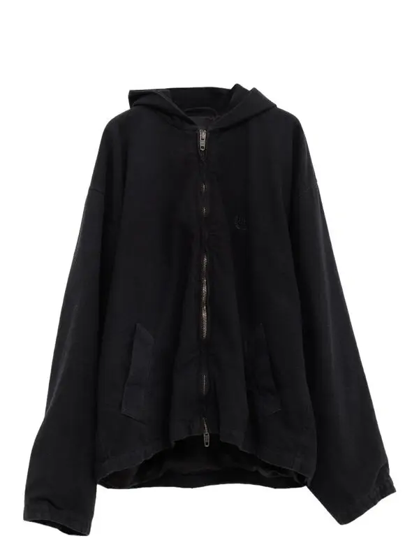 Balenciaga Logo Motif Zip-up Hoodie - Black
