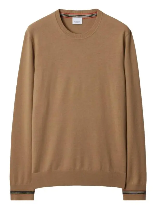 Burberry Wool Sweater With Signature Stripe Detail - Camel