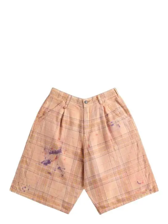R13 Paint-splatter Plaid Bermuda Shorts - Nude