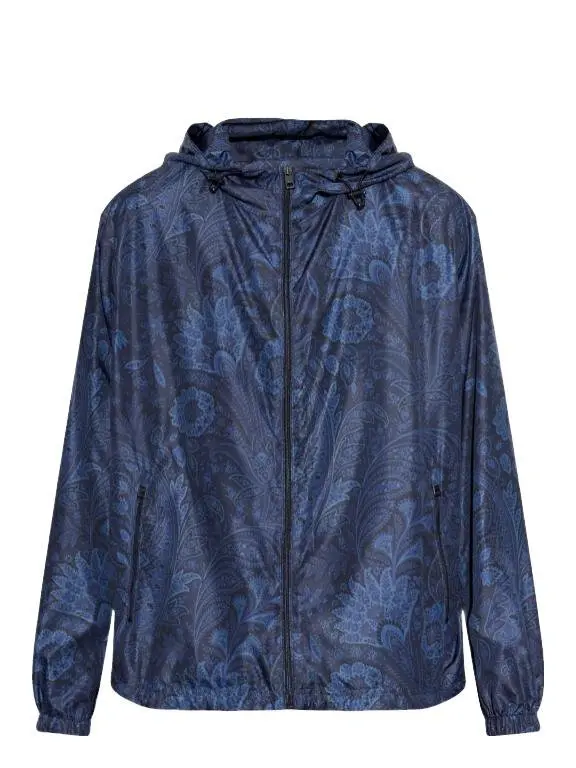 Etro Zip-up Hooded Jacket With Paisley Print - Navy Blue