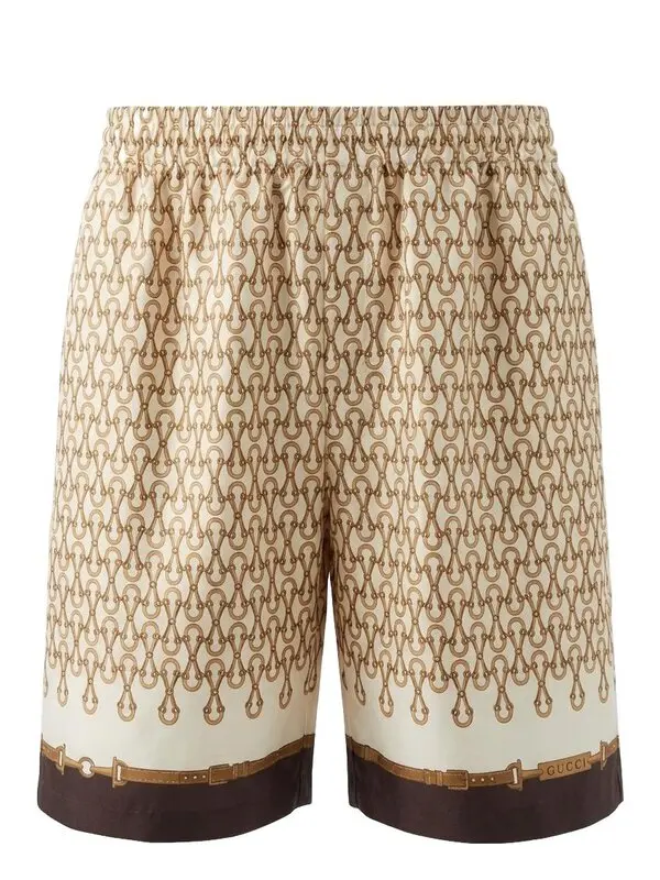 Gucci Printed Silk Twill Shorts - Beige