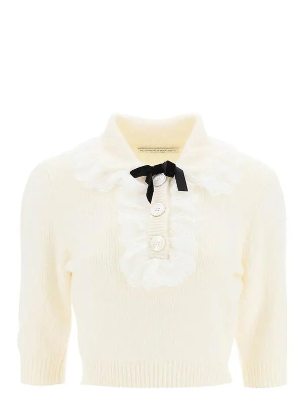 Alessandra Rich Lace-detail Knitted Sweater - White