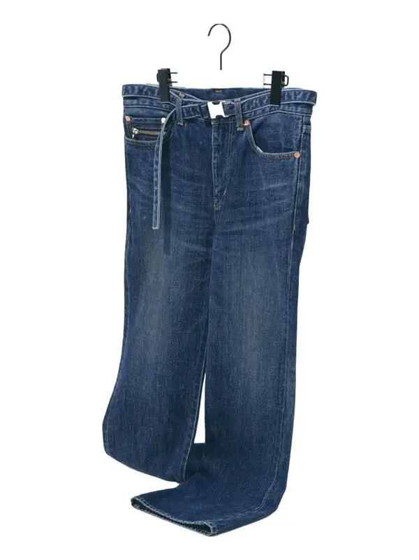 Sacai Boot-cut Belted Denim Jeans - Blue