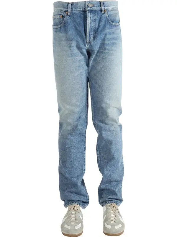 Saint Laurent Logo Patch Straight Leg Jeans - Indigoocean