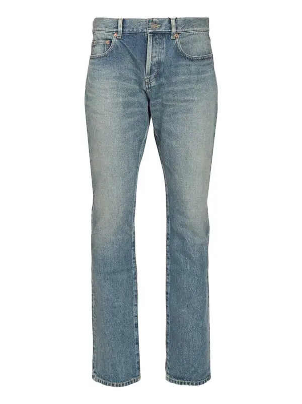 Saint Laurent Logo Patch Straight Leg Jeans - Indigoocean