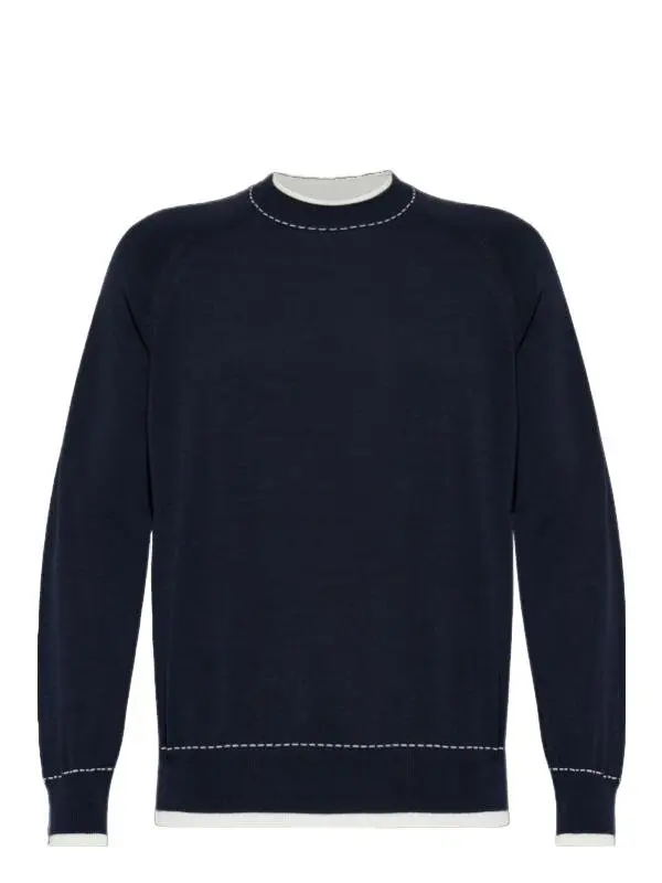 Eleventy Contrast Stitch Knitted Sweater - Navy