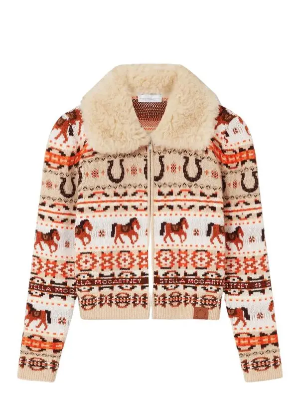 Stella McCartney Teddy Aviator Collar Zip Up Cardigan - Fair Isle