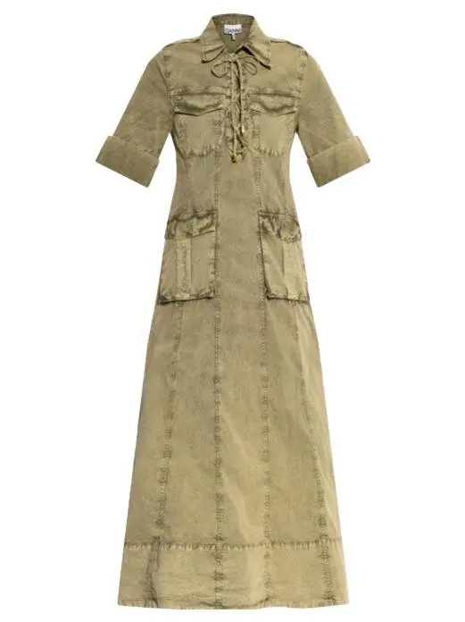 GANNI Washed Cotton Shirt Dress - Nude