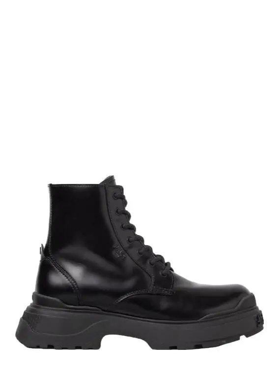 Fendi Leather Combat Boots With Side Zip - Black