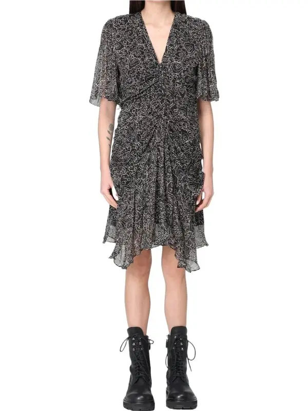 Isabel Marant Étoile Short Sleeve V-neck Dress - Black