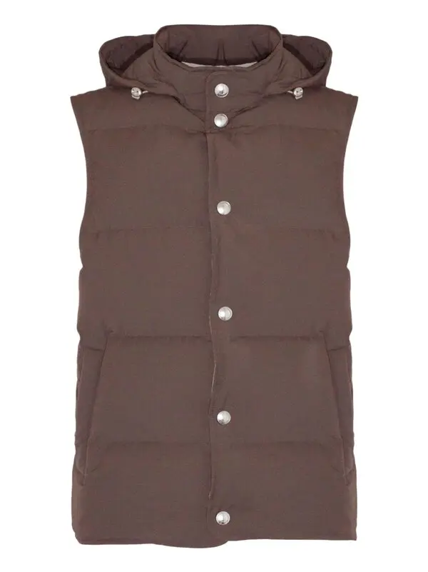 Eleventy Hooded Padded Vest - Brown