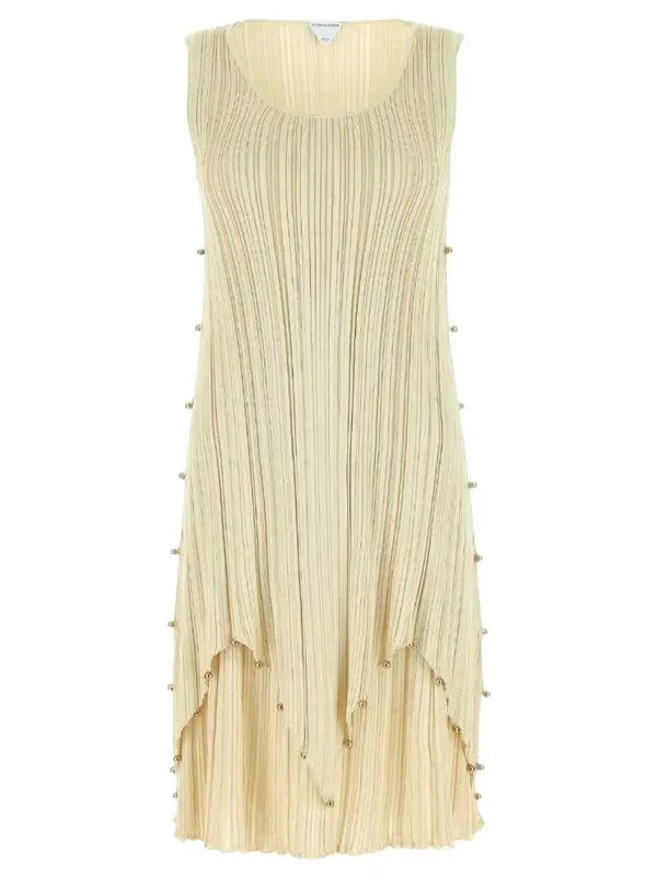 Bottega Veneta Embellished Pleated Midi Dress - Nude