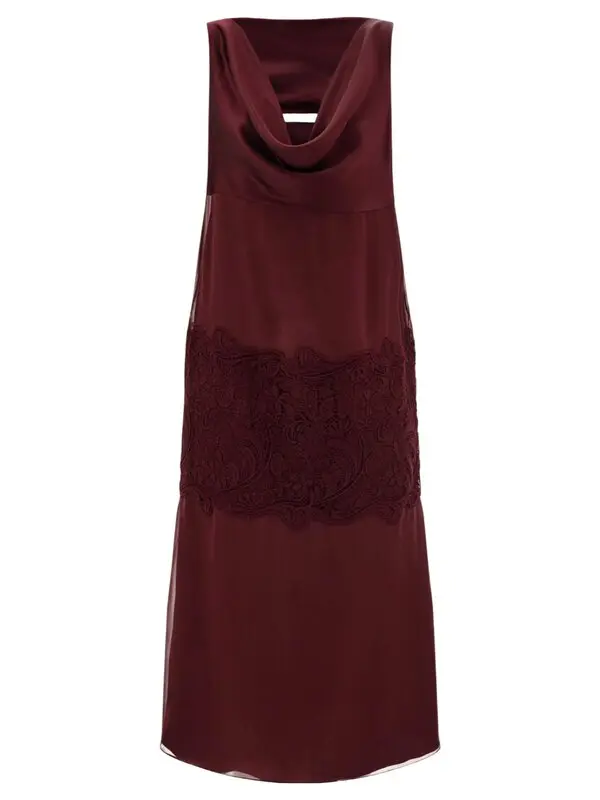 FERRAGAMO Silk Dress With Lace Detail - Brown