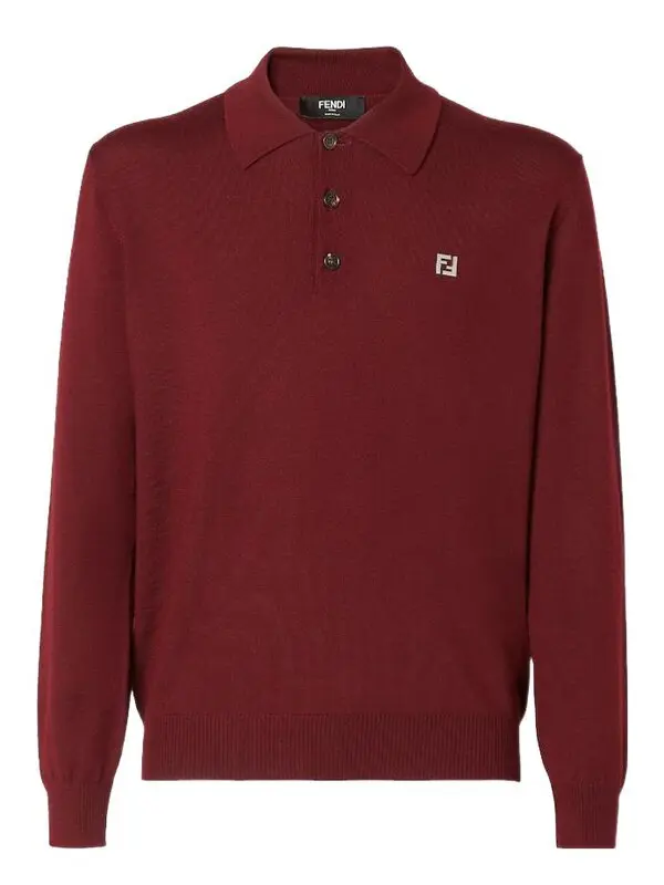 Fendi Ff Plaque Long Sleeved Polo Shirt - Red