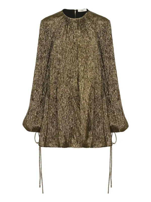 Chloé Gathered Long Sleeve Top With Drawstring Cuffs - Black Gold