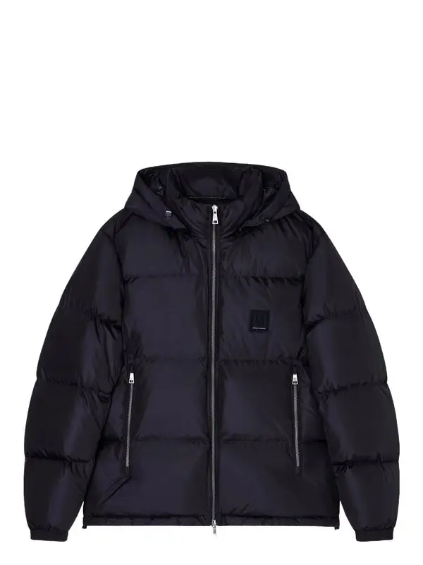 Armani Exchange Padded Zip-up Jacket With Drawstring Hood - Black