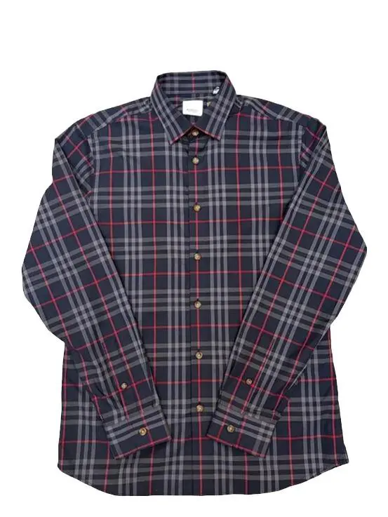 Burberry Slim Fit Check Stretch Cotton Shirt - Black