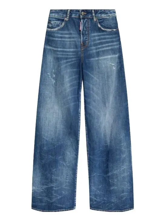 Dsquared2 Distressed Wide-leg Denim Jeans - Blue